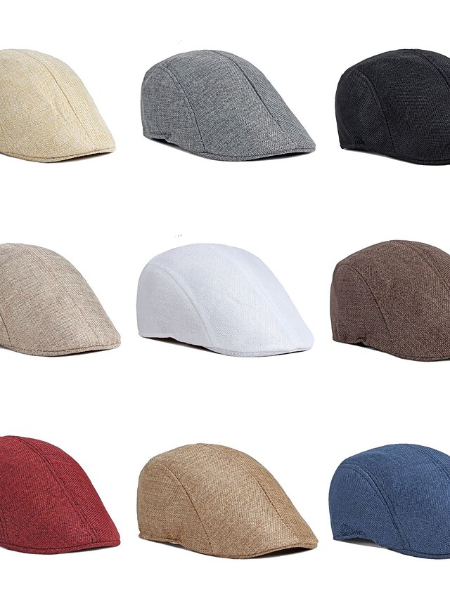 Men's Flat Cap Black White Polyester Pure Color Simple 1920s Fashion ...