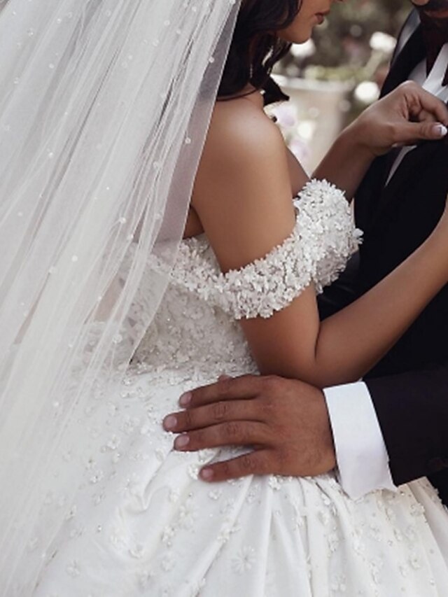 Engagement Formal Wedding Dresses Ball Gown Off Shoulder Cap Sleeve ...