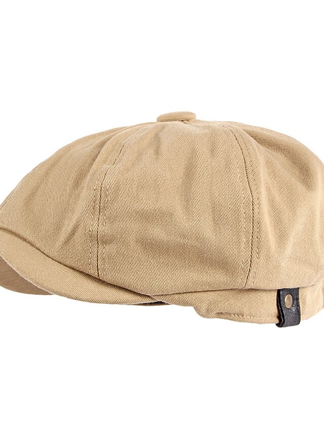 Men's Beret Hat Newsboy Cap Black Brown Cotton Adjustable Buckle Simple ...