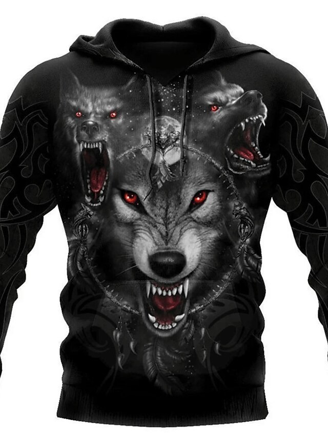 Hombre Sudadera Con Capucha Negro Con Capucha Animal Lobo Estampados ...