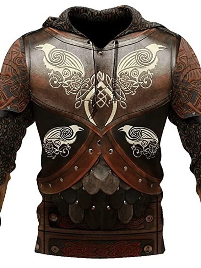 Men's Graphic Tribal Armor Viking Hoodie Hoodies Sweatshirt Sportswear ...
