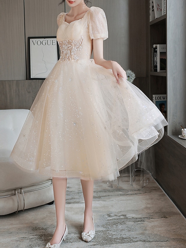 A-line Prom Dresses Elegant Dress Party Wear Prom Tea Length Half