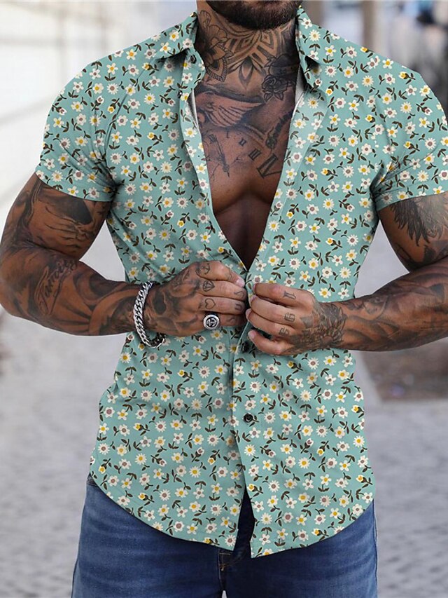 Homme Chemise Chemisette Chemise Dété Floral Imprimés Photos Col