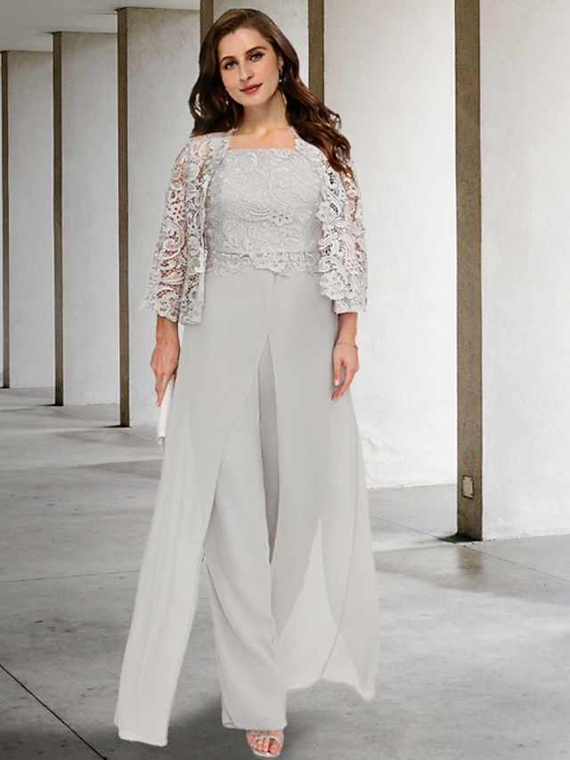 Two Piece Jumpsuits Mother of the Bride Dresses Plus Size Hide Belly ...