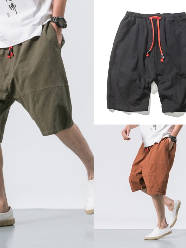 Homme Short en lin Cordon Taille elastique Plein Longueur genou ...