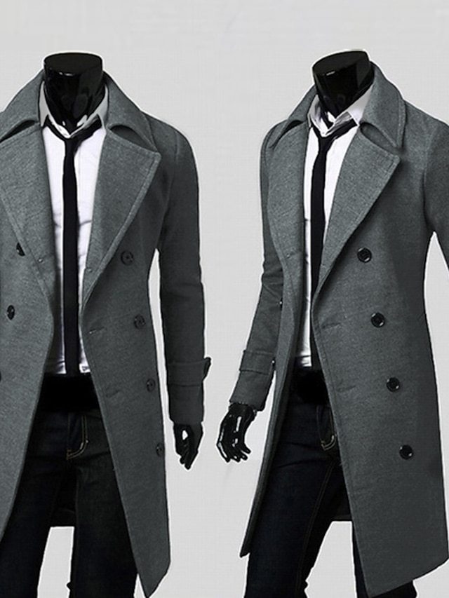 Men's Winter Coat Peacoat Business Casual Winter Polyester Thermal Warm ...