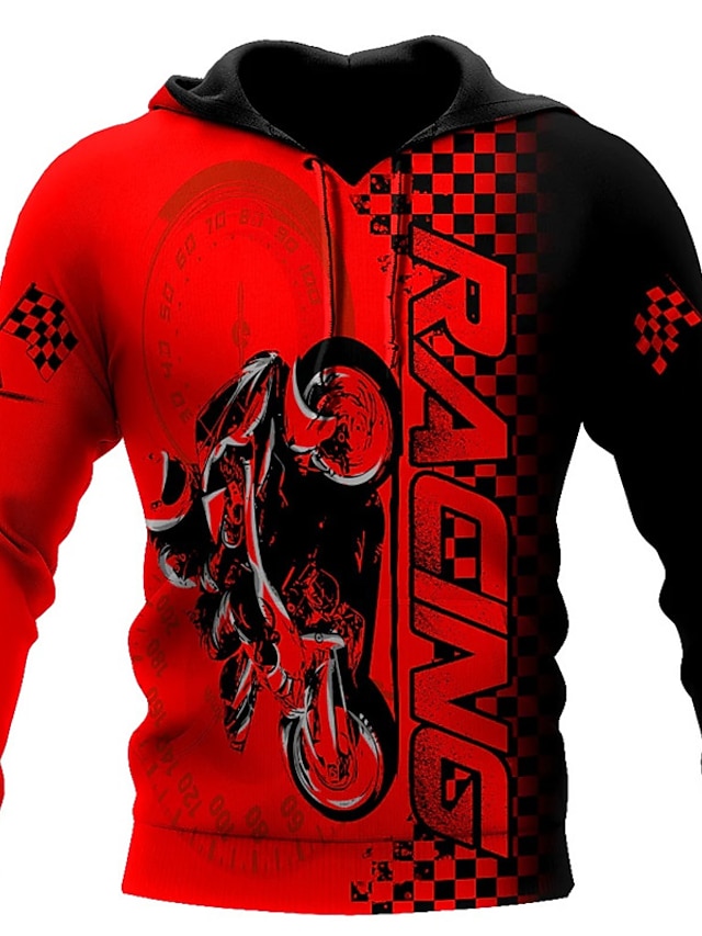 Racing Motorcycle Hoodie Mens Graphic Pullover Sweatshirt Red Hooded ...
