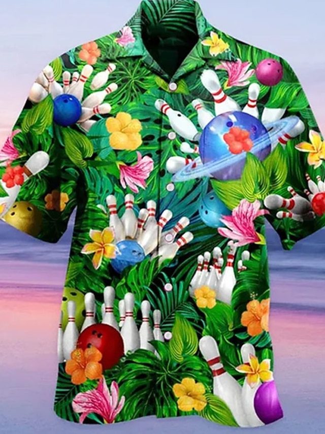 Homme Chemise Chemise hawaïenne Floral Imprimés Photos Boule de bowling ...