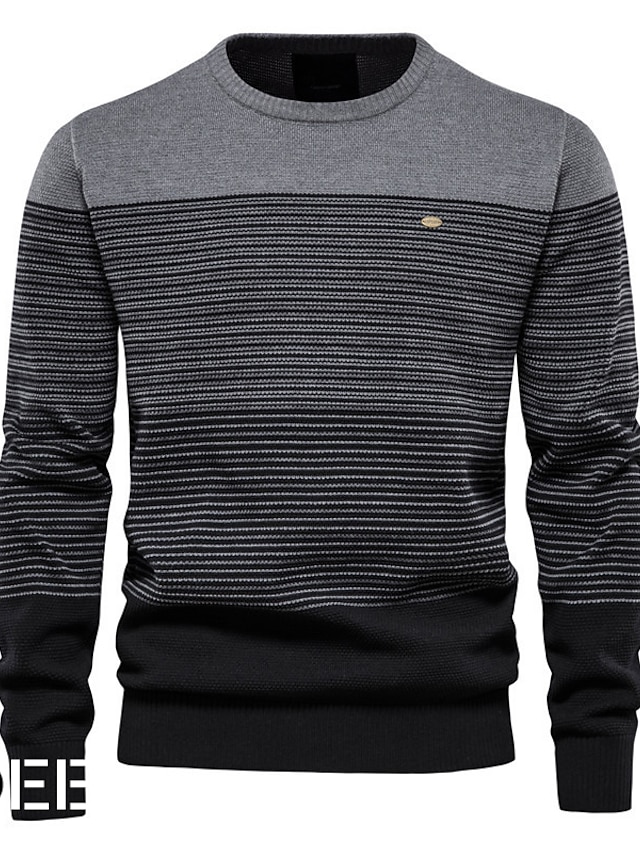 Herren Pullover Zur Seite fahren Gerippt Stricken Cropped Strick Streifen Rundhalsausschnitt ...