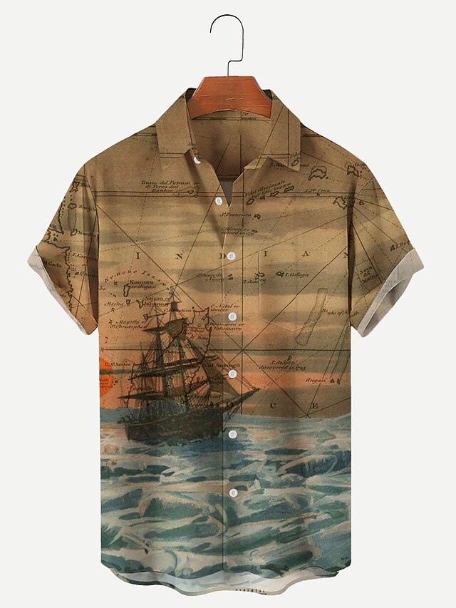 Rough Seas Maps World map Print Men's Hawaiian Shirts Flowy Big and ...