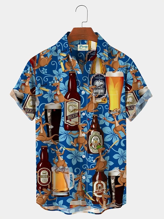 Men S Shirt Summer Hawaiian Shirt Graphic Prints Beer Wine Bottle
