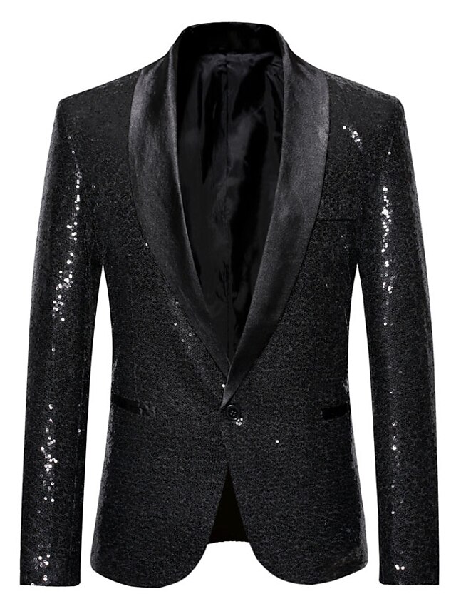 Men's Blazer Cocktail Party Bar Shining Outdoor Pocket Sequin Fall ...