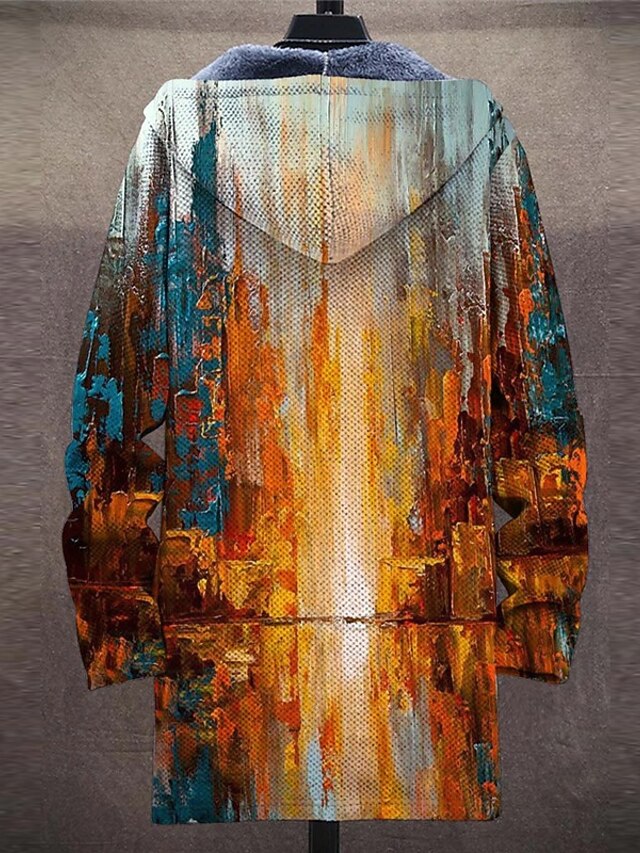 Men's Abstract Graphic Prints Gradual Winter Coat Fleece Jacket Coat ...