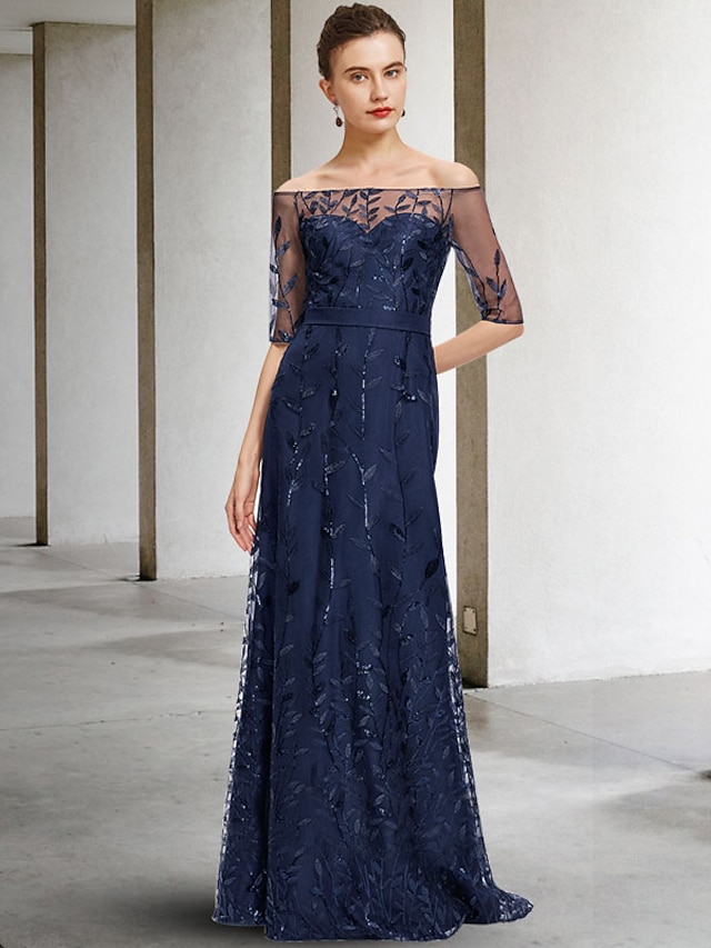 A-Line Mother of the Bride Dress Elegant Sparkle & Shine Off Shoulder ...