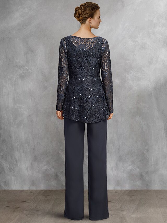 Two Piece Jumpsuit Pantsuit Floor Length Long Sleeve Scoop Neck Elegant ...