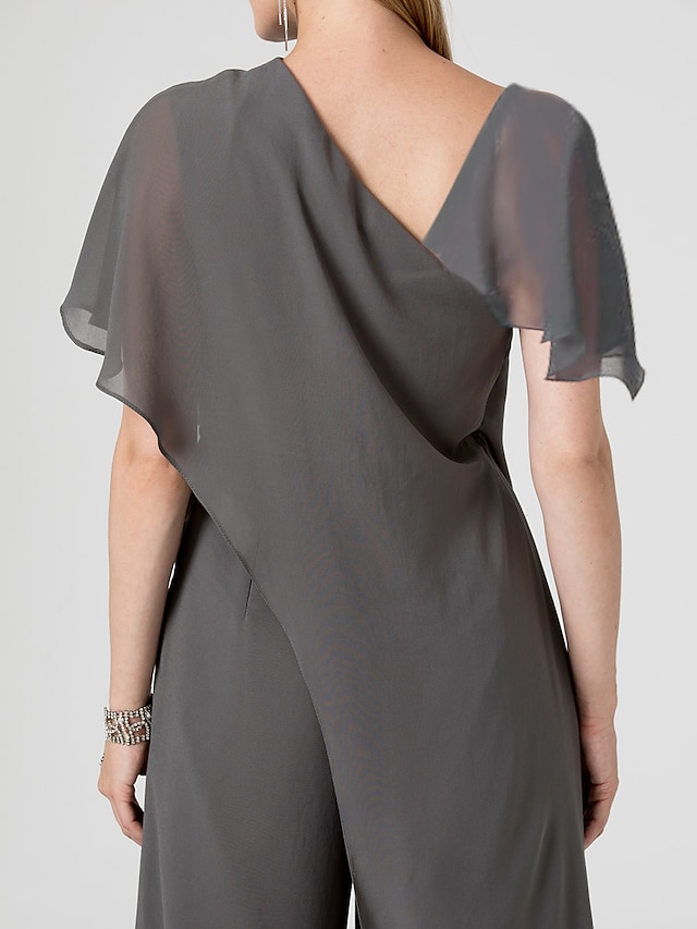 Jumpsuits Evening Gown Elegant Dress Summer Floor Length Short Sleeve V ...