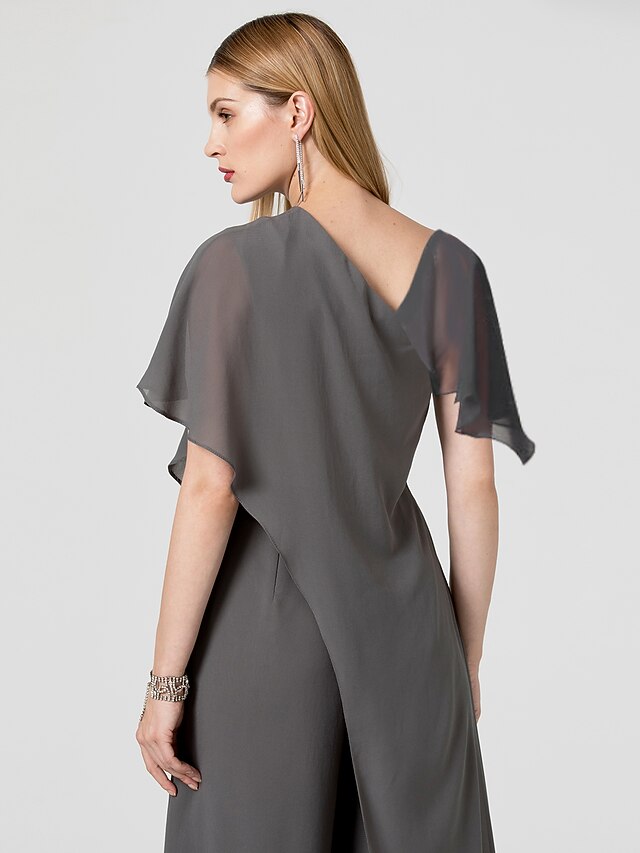 Jumpsuits Evening Gown Elegant Dress Summer Floor Length Short Sleeve V ...