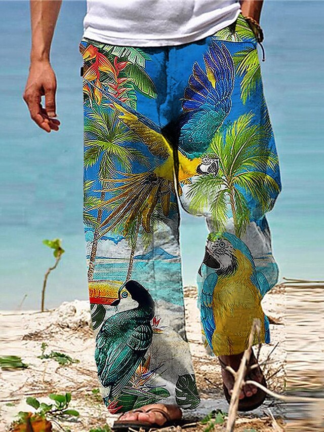 Men's Trousers Summer Pants Beach Pants Drawstring Elastic Waist ...