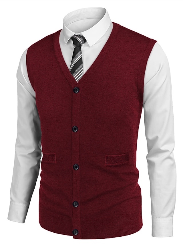 Mens Sweater Vest Wool Sweater Knit Knitted Solid Color V Neck Stylish