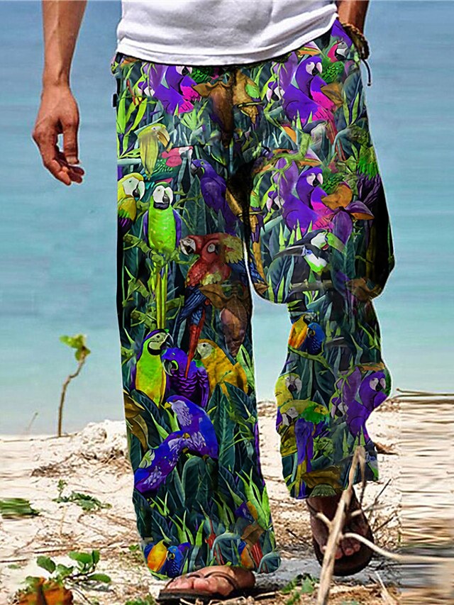Men's Trousers Summer Pants Beach Pants Drawstring Elastic Waist ...