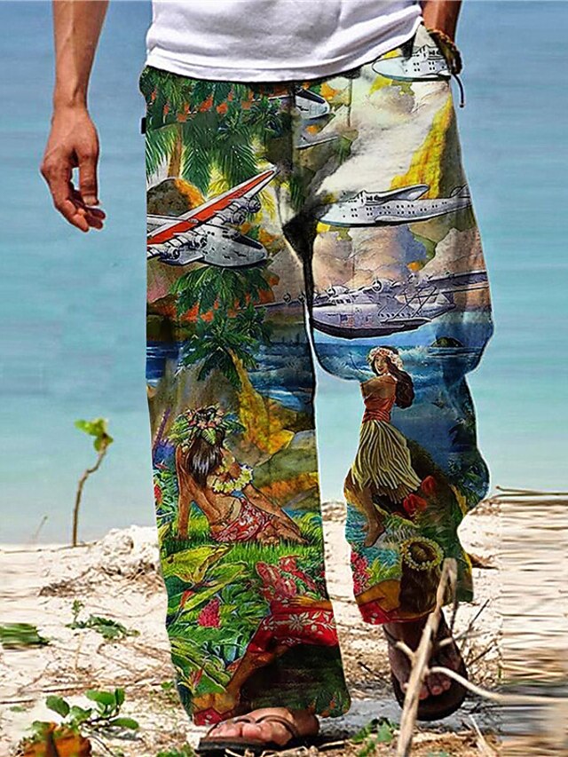 Men's Trousers Summer Pants Beach Pants Drawstring Elastic Waist ...