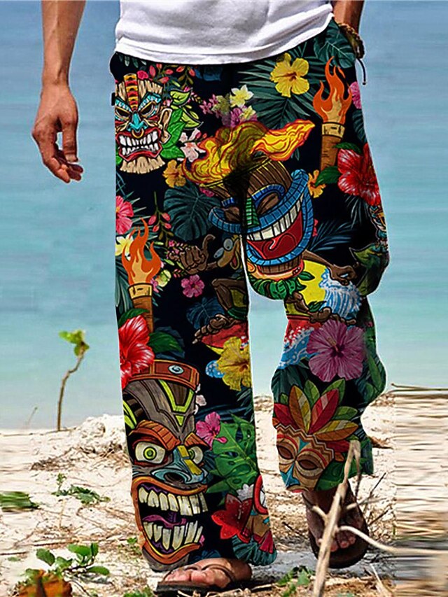 Men's Trousers Summer Pants Beach Pants Drawstring Elastic Waist ...