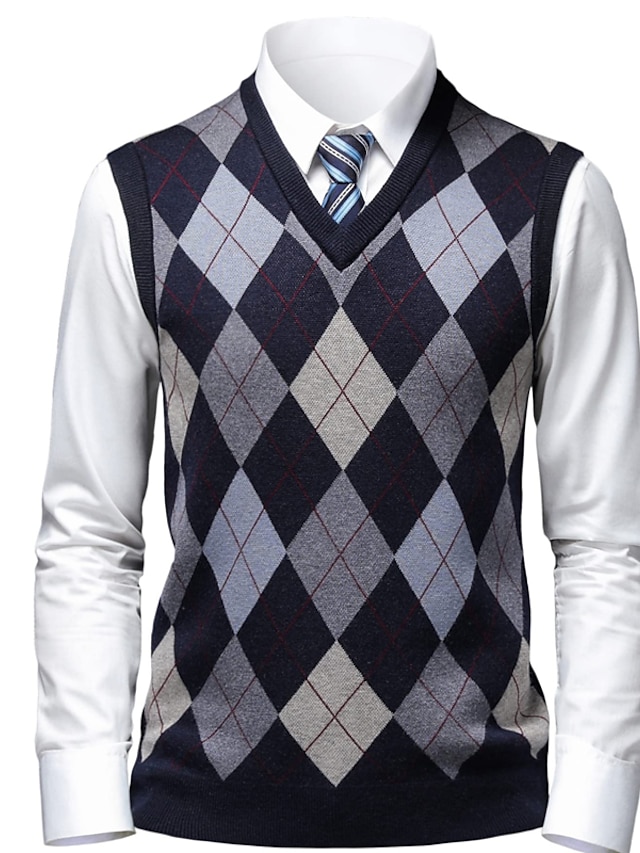 Homme Pull Chandail Pull Gilet Pullover A côtes Tricoter Tricoté Plaid ...