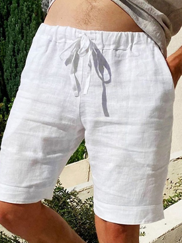 Homme Short Short en lin Short d'été Poche Cordon Taille elastique ...