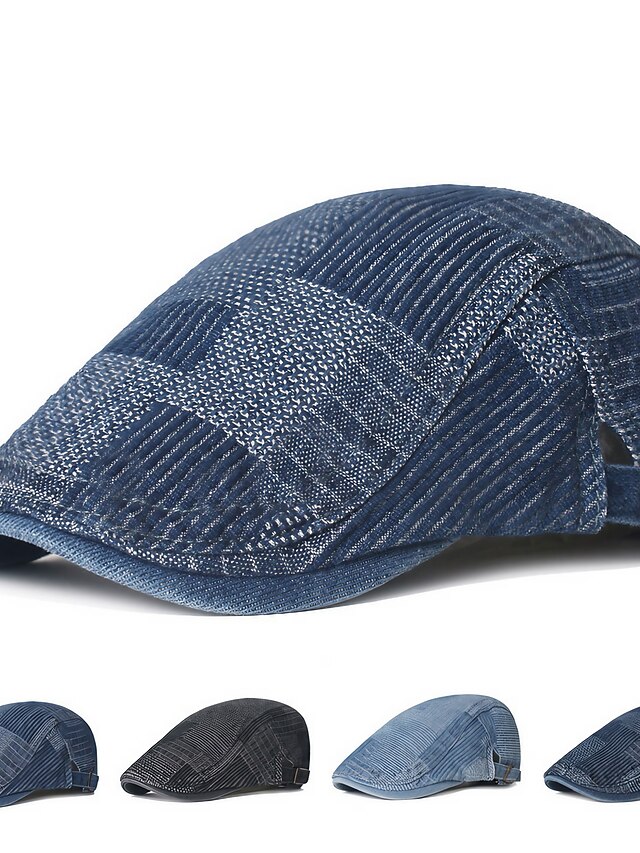 Men's Flat Cap Black Blue Denim Streetwear Stylish 1920s Fashion ...