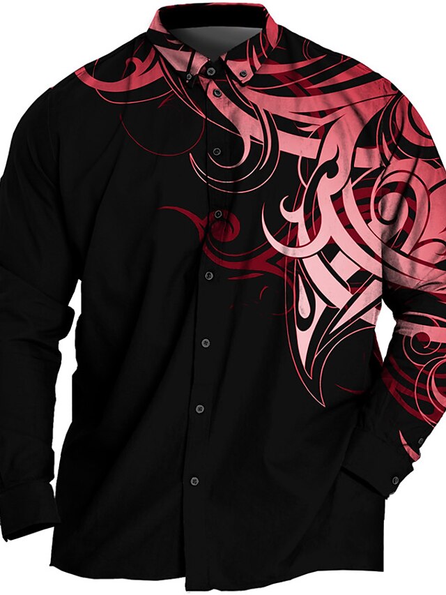 Men's Plus Size Shirt Big and Tall Graphic Prints Turndown Buttons Long ...