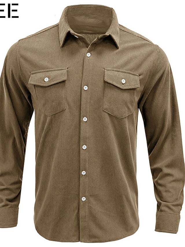 Homme Chemise Chemise en Velours Côtelé Chemise décontractée Marron ...