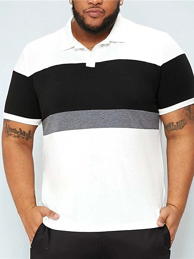 Men's Plus Size Polo Shirt Big and Tall Color Block Turndown Print ...