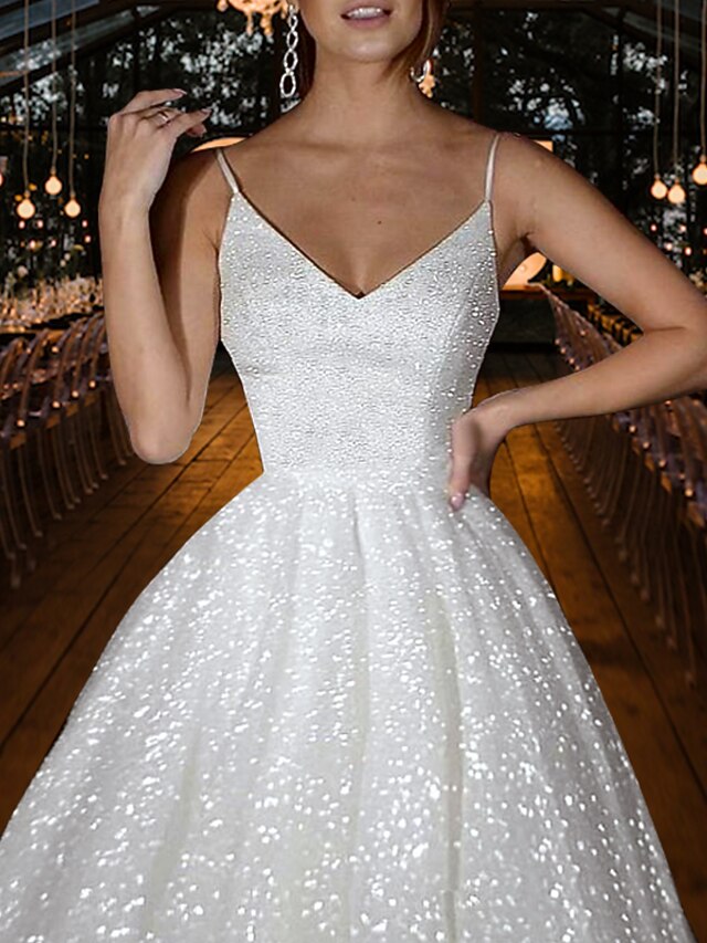 Hall Sparkle & Shine Casual Wedding Dresses A-Line Camisole V Neck ...