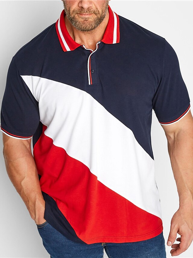 Men's Plus Size Polo Shirt Big and Tall Color Block Turndown Print ...