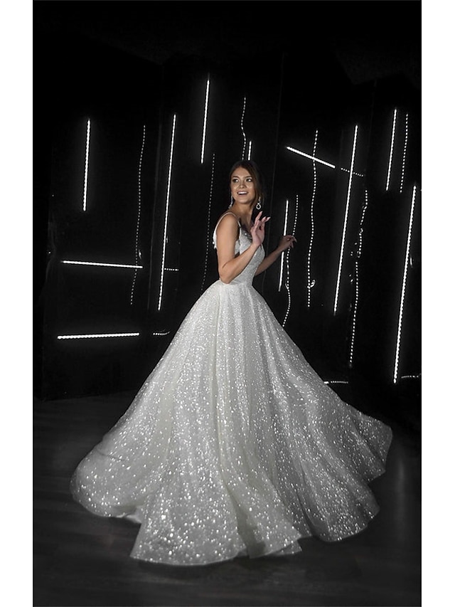 Hall Sparkle & Shine Casual Wedding Dresses A-Line Camisole V Neck ...