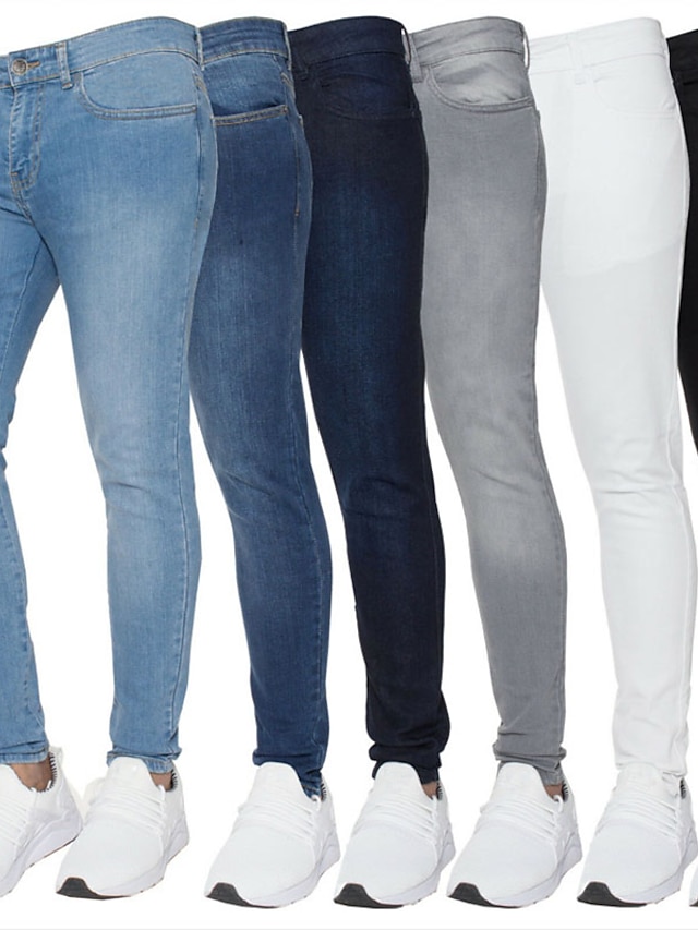 Herren Jeans Eng Hose Hosen Tasche Einfarbig Komfort tragbar Outdoor ...