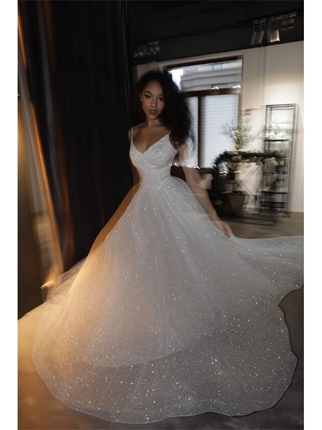 Hall Sparkle & Shine Casual Wedding Dresses A-Line Camisole V Neck ...