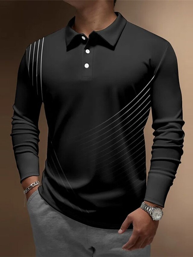 Men's Geometric Polo Shirts Golf Shirt Long Sleeve Polo Shirts Collared ...