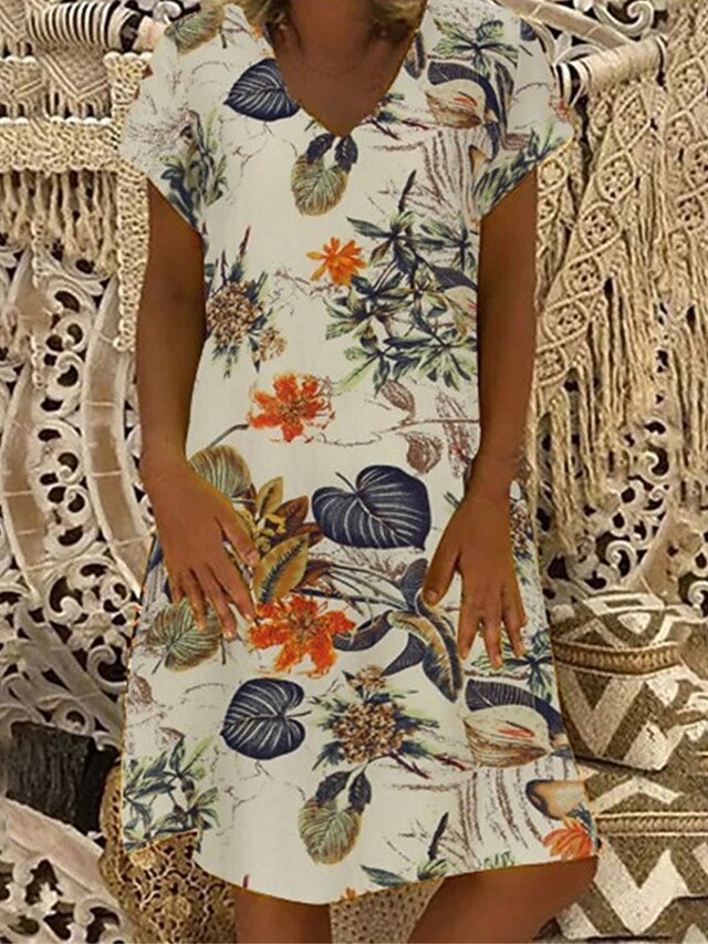 Women's Apricot Summer Spring Midi Dress Cotton Linen Dresses Casual ...