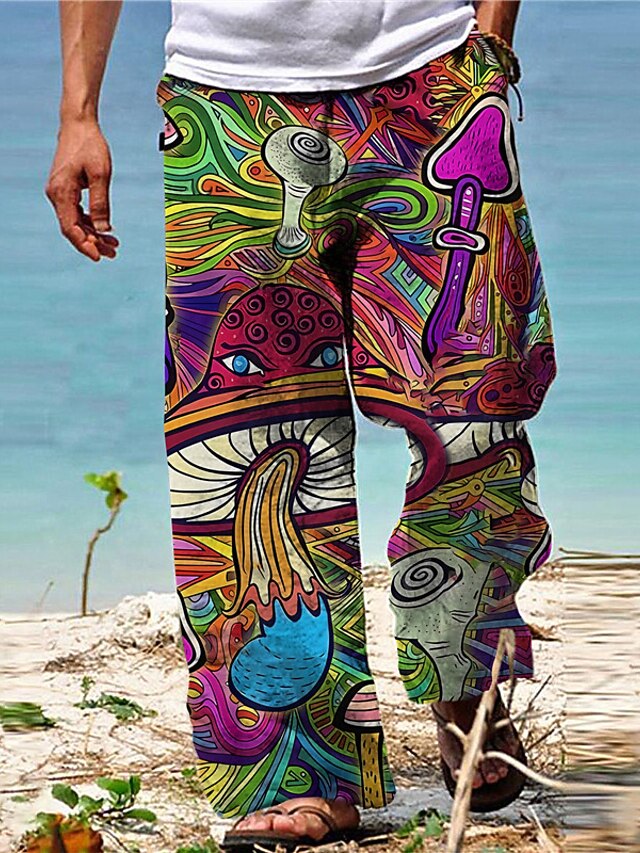Men's Trousers Summer Pants Beach Pants Drawstring Elastic Waist 3D ...
