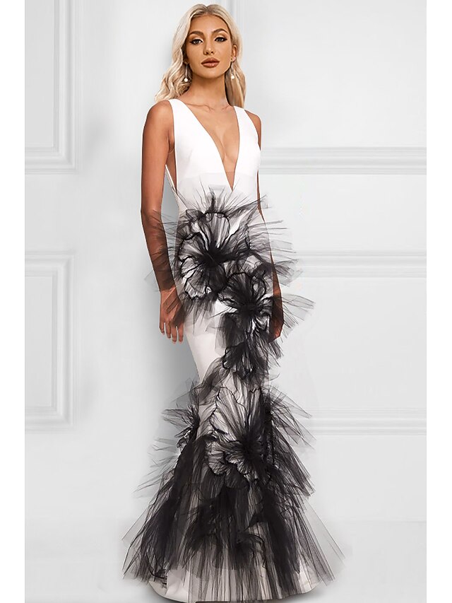 Mermaid / Trumpet Evening Gown Color Block Dress Formal Wedding Guest ...