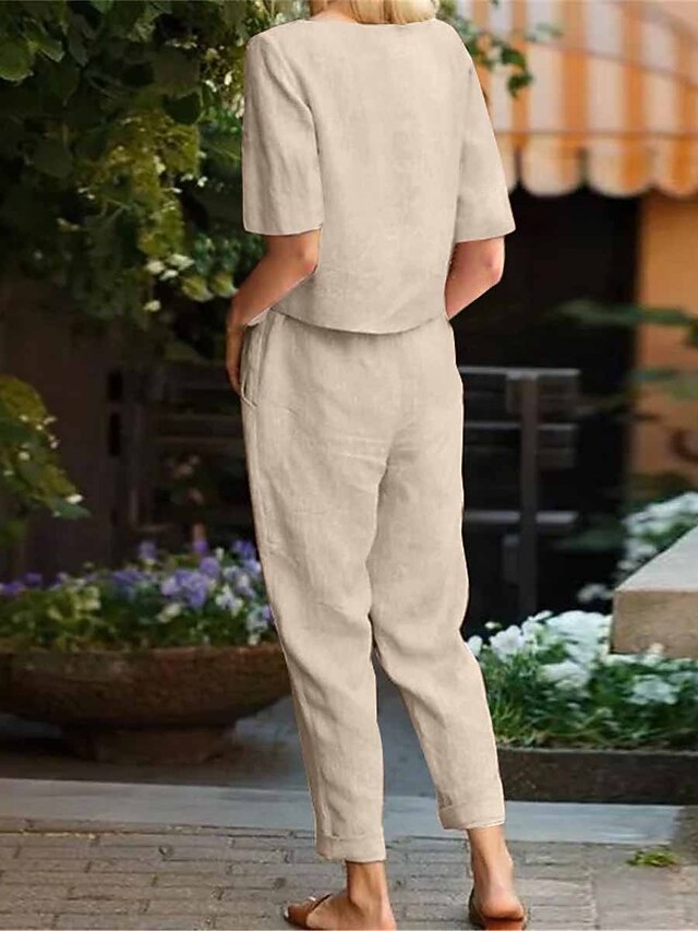 Women's Loungewear Two Piece Sets Fashion Simple Casual Pure Color ...