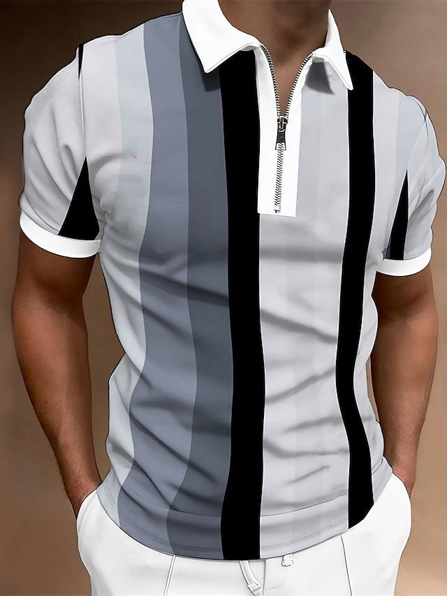 Men's Zip Polo Polo Shirt Casual Daily Quarter Zip Short Sleeve Fashion ...