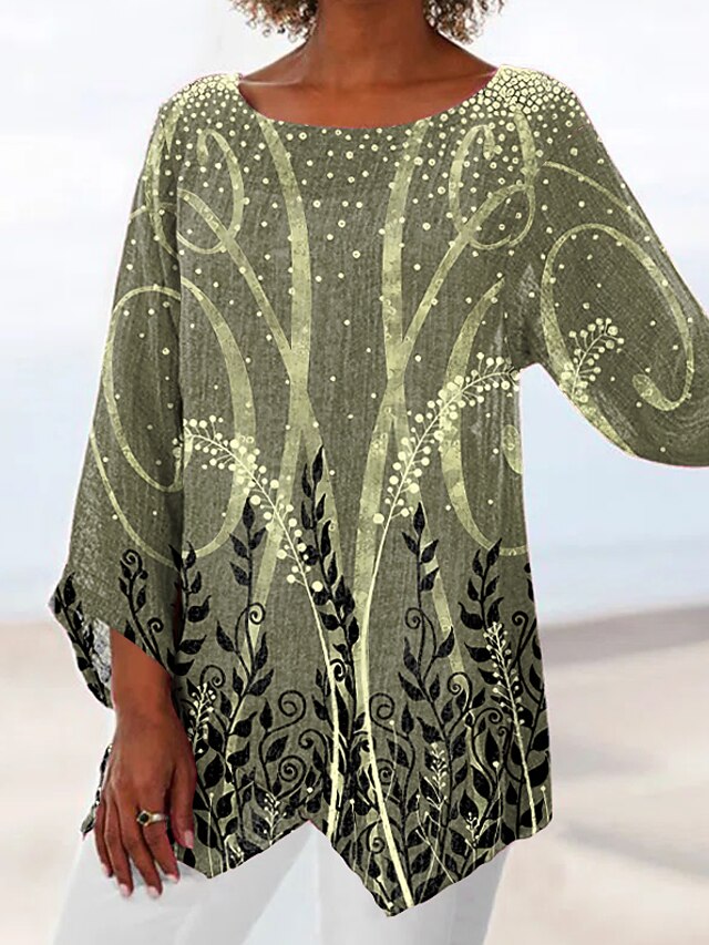 Women's Shirt Blouse Leaf Casual Holiday Army Green Red Blue Print ...