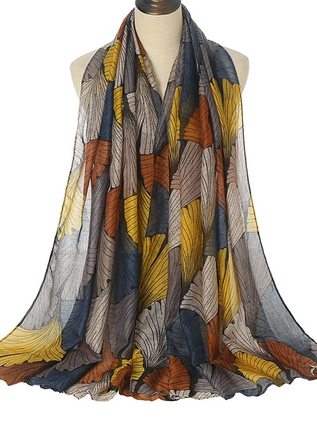 Retro Plant Print Scarves Women Ginkgo Leaf Printing Shawl And Wraps ...
