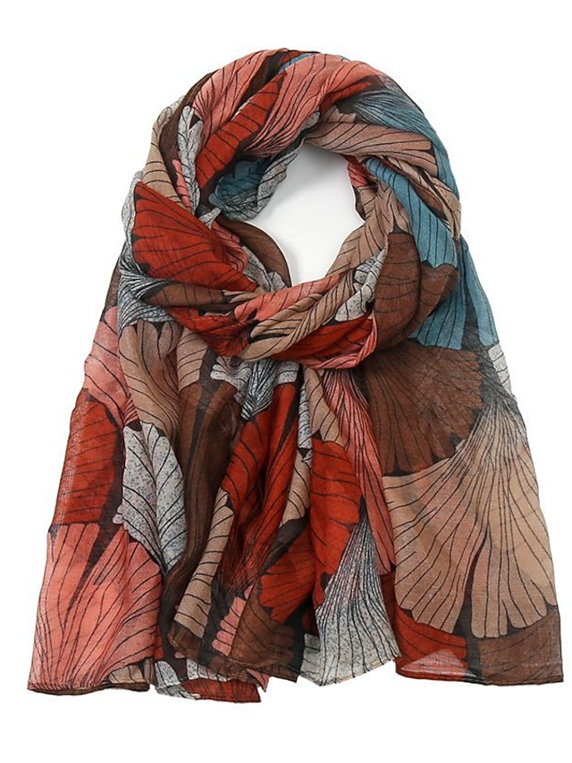 Retro Plant Print Scarves Women Ginkgo Leaf Printing Shawl And Wraps ...
