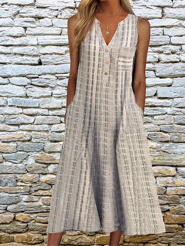 Women's Midi Dress Cotton Linen Dresses Tank Dress Summer Dress Print ...