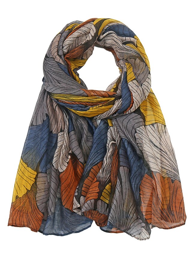 Retro Plant Print Scarves Women Ginkgo Leaf Printing Shawl And Wraps ...
