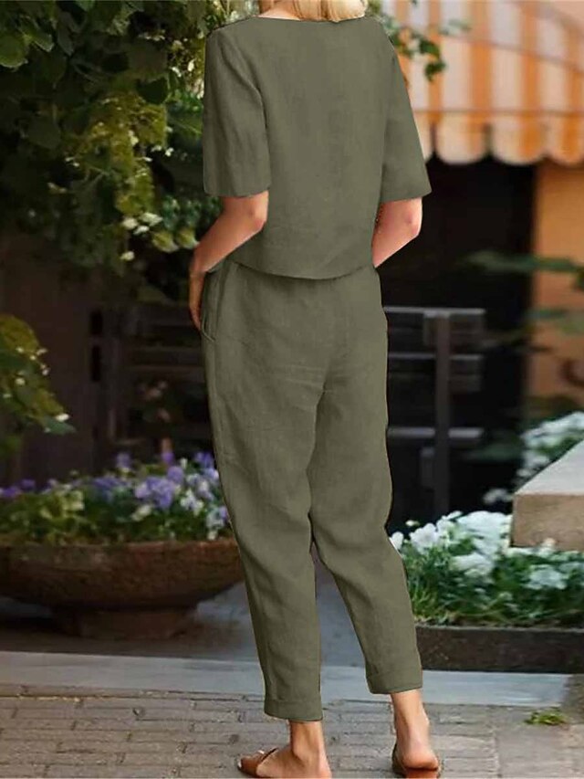Women's Loungewear Two Piece Sets Fashion Simple Casual Pure Color ...