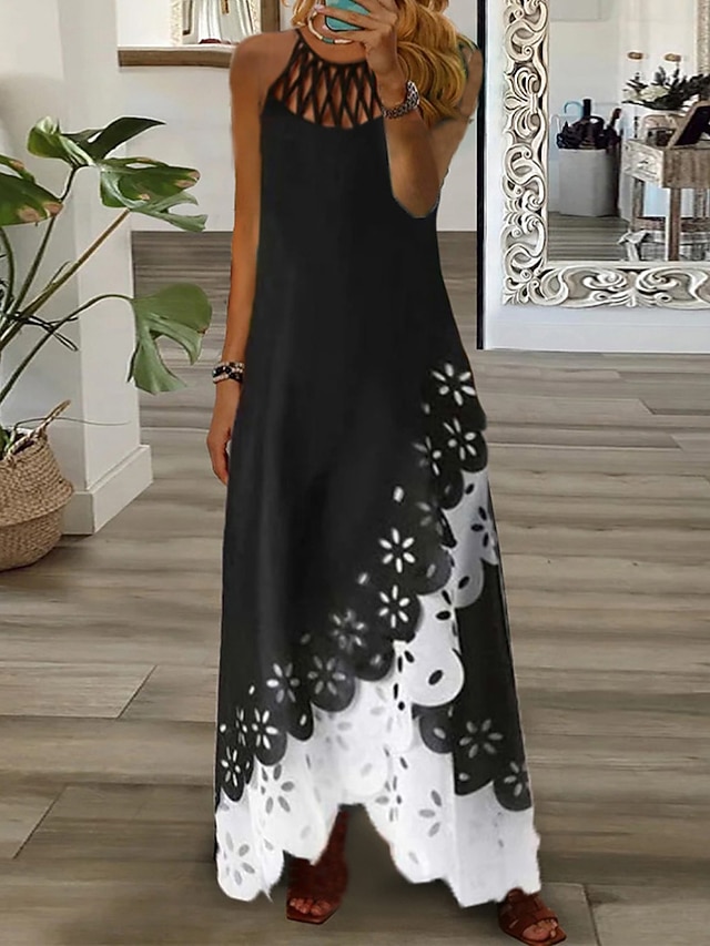 Dames Lange jurk maxi-jurk Casual jurk Zwarte jurk Zomerjurk Bloemig Modieus Modern Dagelijks ...